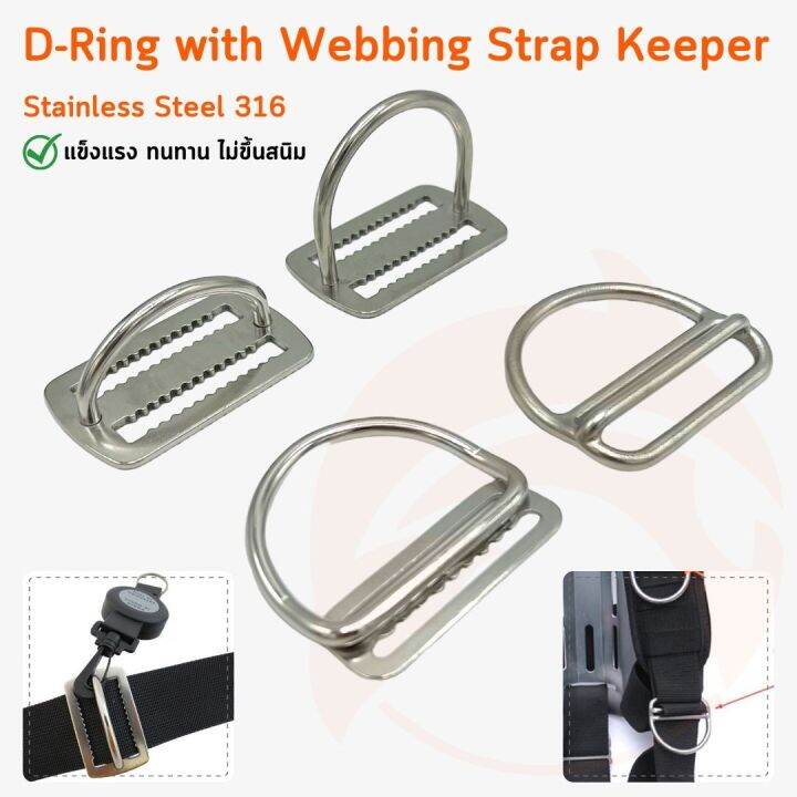 สแตนเลส 316 D Ring with Webbing Strap Keeper ชุดแผ่นคั่นสายรัด BCD และ ...