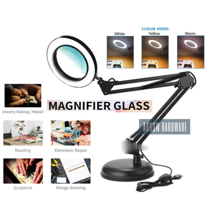 Foldable Professional 8X Magnifying Glass Desk Lamp Magnifier LED Light ...