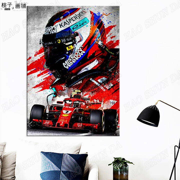 Kimi Raikkonen การตกแต่งบ้าน Iceman โปสเตอร์ผ้าใบวาดภาพ F1ภาพแอบสแตรกต์ ...