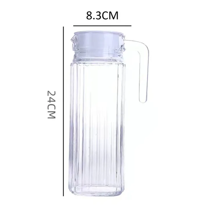 Ws1【Panda】1L Glass Pitcher Vertical Stripe Clear Glass Pitcher With Lid ...