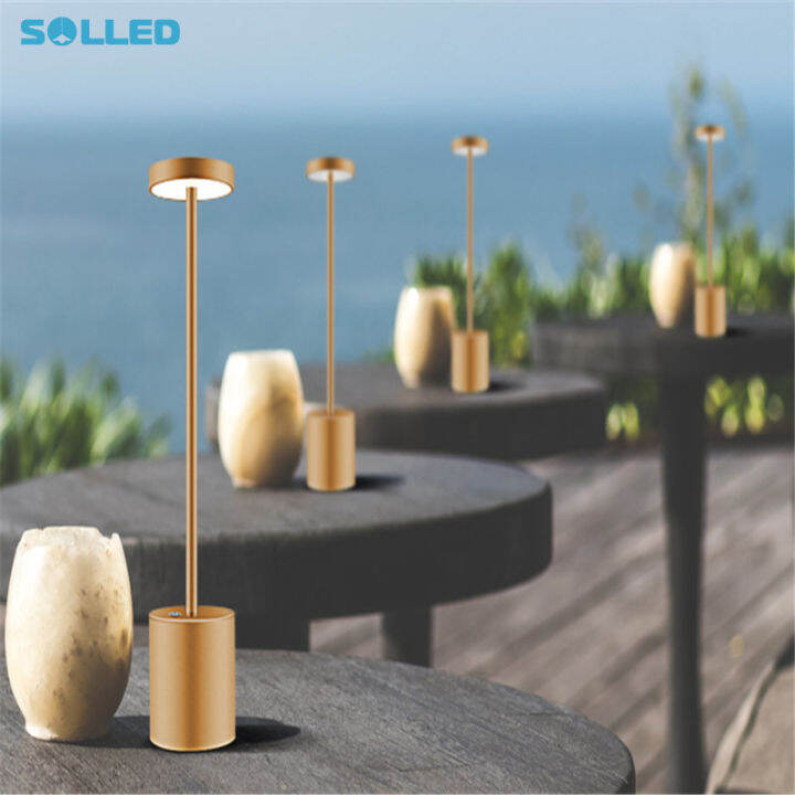 SOLLED Gold โคมไฟตั้งโต๊ะไร้สายแบบพกพา,โต๊ะป้องกันแสงขนาดเล็กสำหรับบาร์ ...