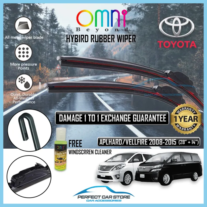Toyota Alphard / Vellfire ANH10 ANH20 2008 - 2015 Omni Beyond HYBIRD Rubber Wiper Blade (1 Set ...