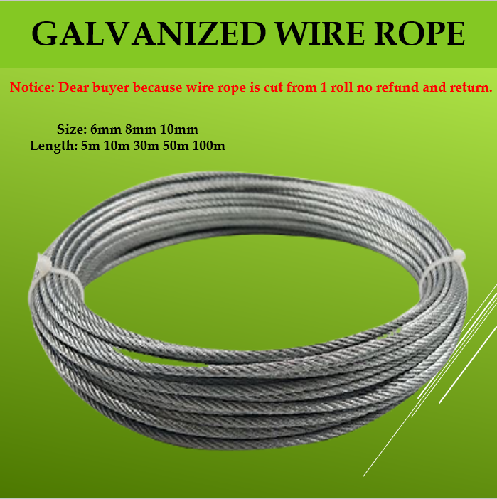 Vision Lifting Steel Cable 6mm 8mm 10mm 5m-100m Galvanized Steel Wire ...