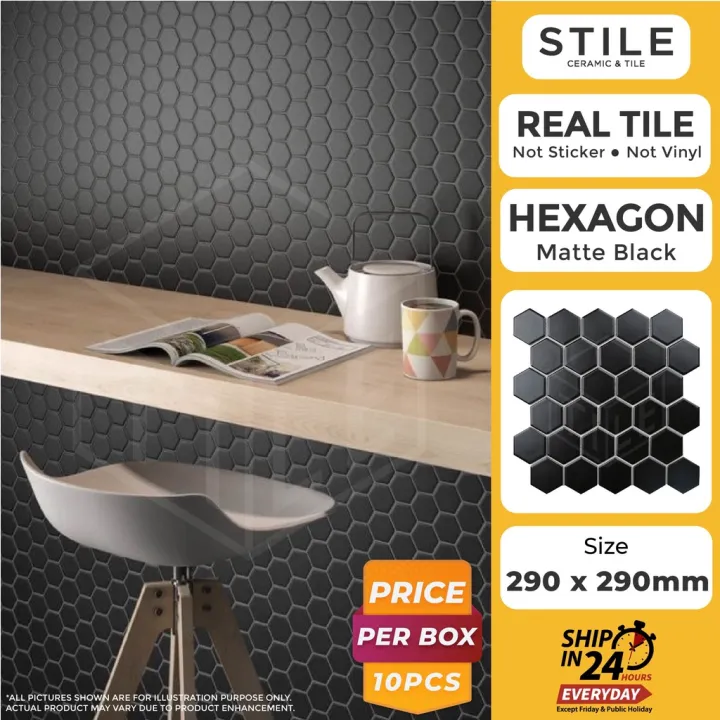 [REAL TILE] Hexagon Matte Black Mosaic Tiles /Mozek/Ceramic Tiles/Mozek ...