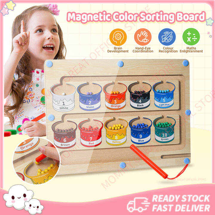 Magnetic Color Sorting Board and Number Maze Magnet Children's Wooden ...