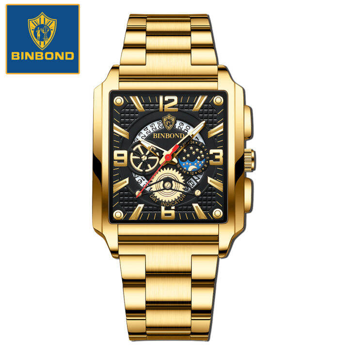 BINBOND Men's Watch Vintage Square Calendar Waterproof Glow Multi ...