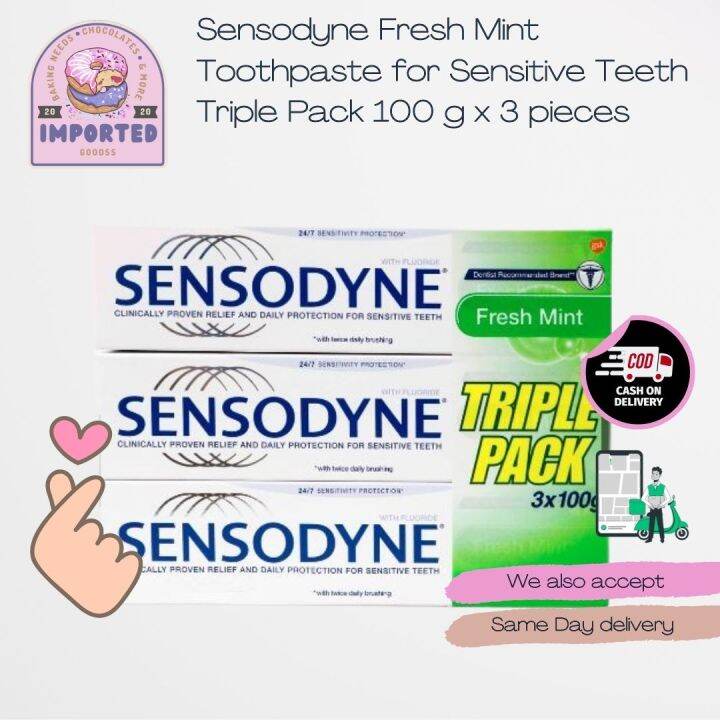 Sensodyne Fresh Mint Toothpaste for Sensitive Teeth Triple Pack 100 g x ...