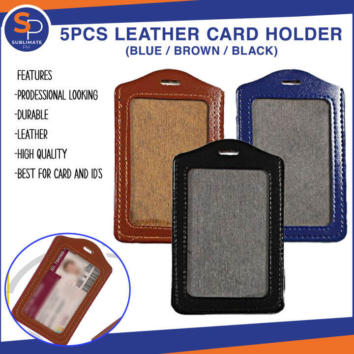 Leather Type ID Card Holder Vertical Style ID Case Student/Office (Blue ...