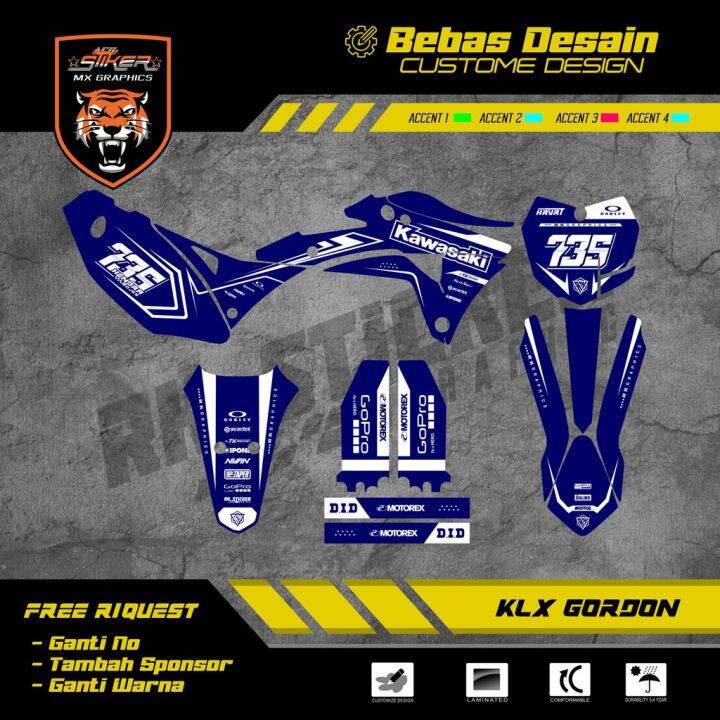 DECAL KLX GORDON BIRU DECAL TRAIL SUPERMOTO CUSTOM DESAIN | Lazada ...