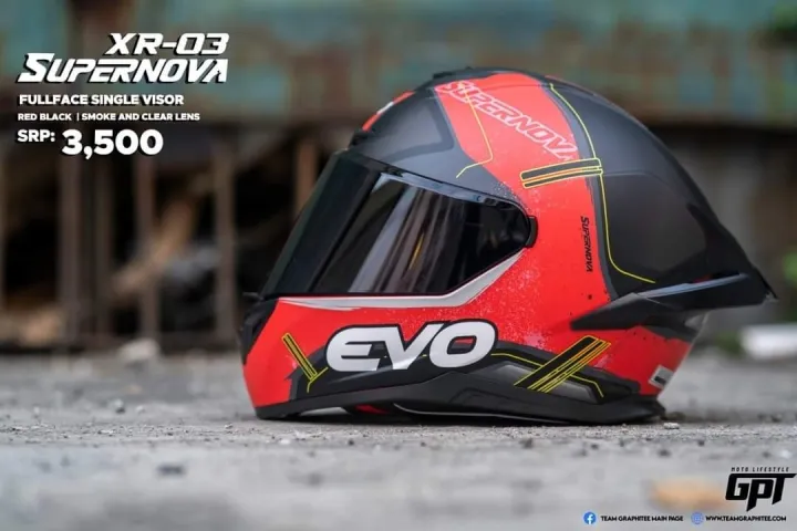 EVO XR 03 SUPERNOVA RED BLACK FULL FACE SINGLE VISOR HELMET WITH FREE ...