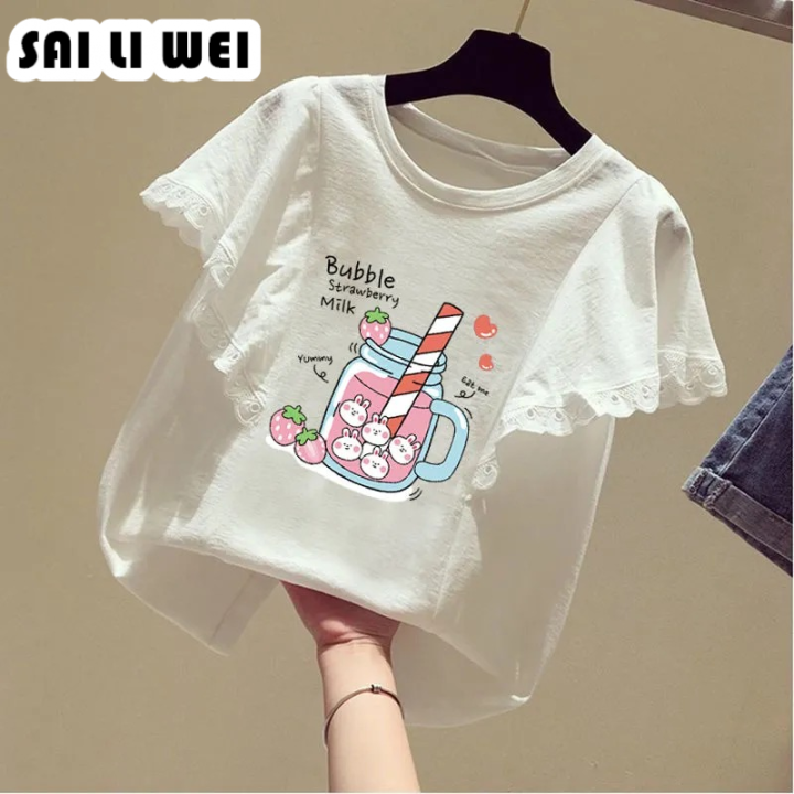 Molisa เสื้อยืดเด็กผู้หญิง 2022ฤดูร้อนสไตล์ใหม่แขนสั้น แขนยาวเสื้อยืด ...