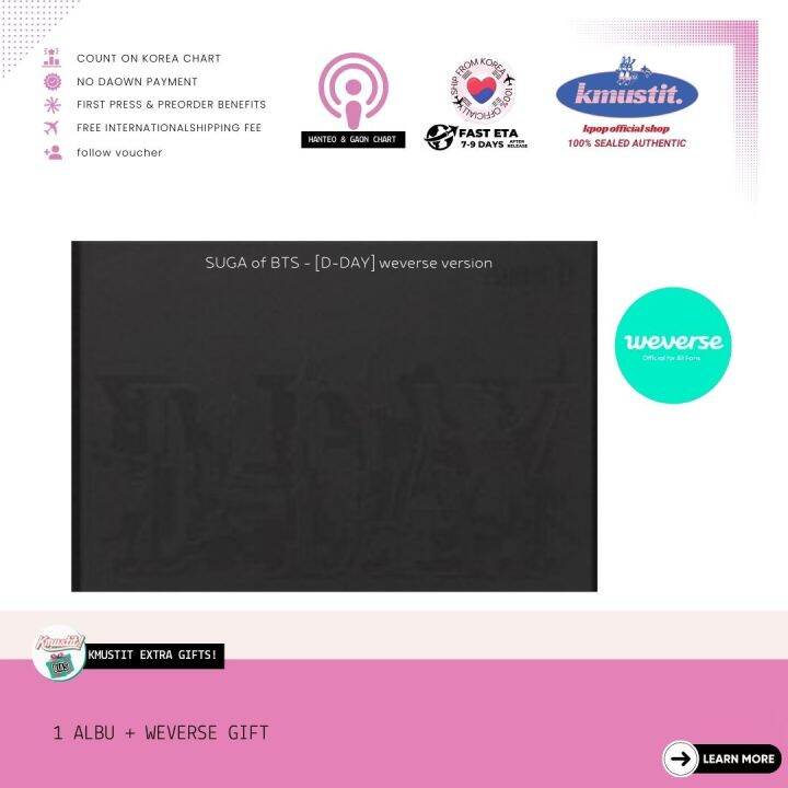 SUGA of BTS - D-DAY weverse ver + weverse pob KMUSTIT KPOP pre order ...