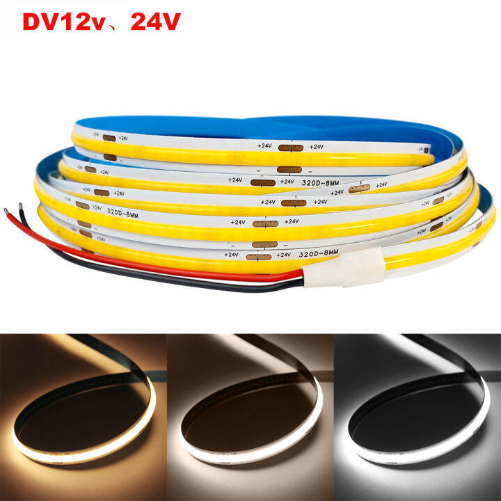 DC12v /DC24v 5m LED Strip Light COB For Room Decor Home DIY 8mm 320LED ...