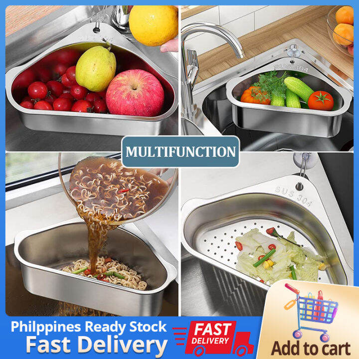 Stainless Steel Kitchen Sink Strainer Drains Triangular Baskets Sink ...