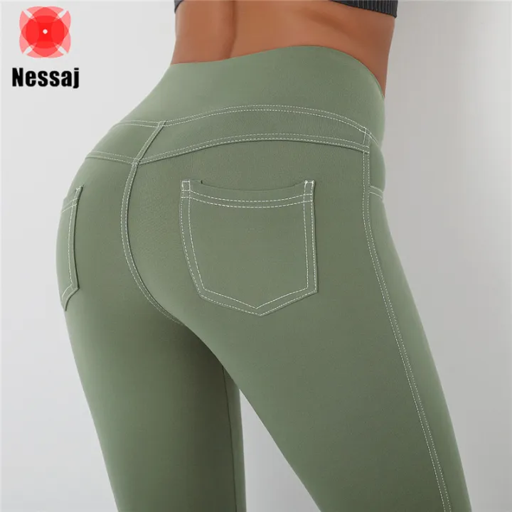 Nessaj ใหม่ปีสูงเอวกางเกงผู้หญิง Denim สะโพกโยคะกีฬา Leggings ...