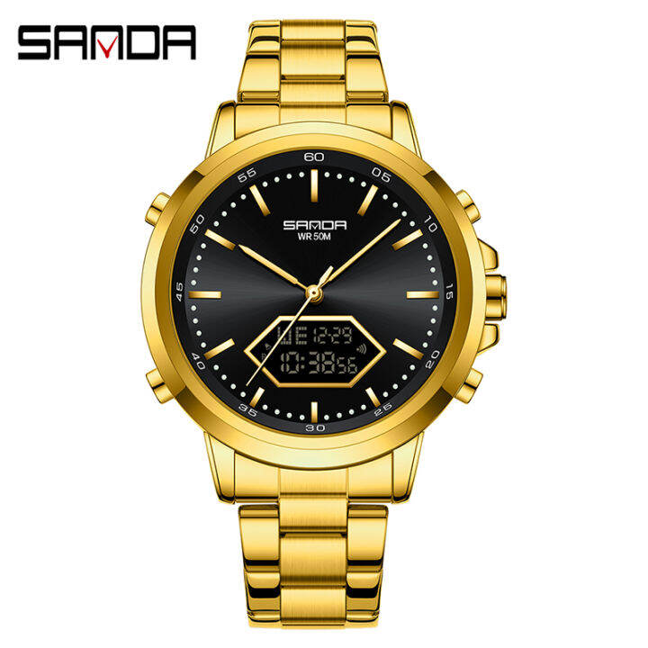 SANDA Waterproof Round Men's Fashion Quartz Watch Stainless Steel Strap ...