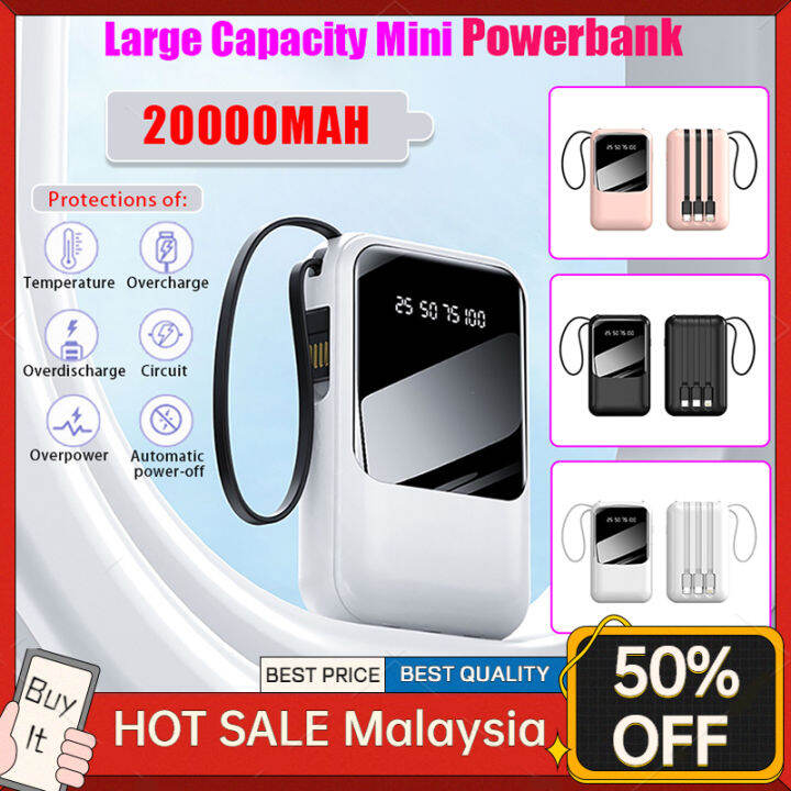 20000mAh Portable Mini PowerBank Built in 3 Cables Fast Charging ...