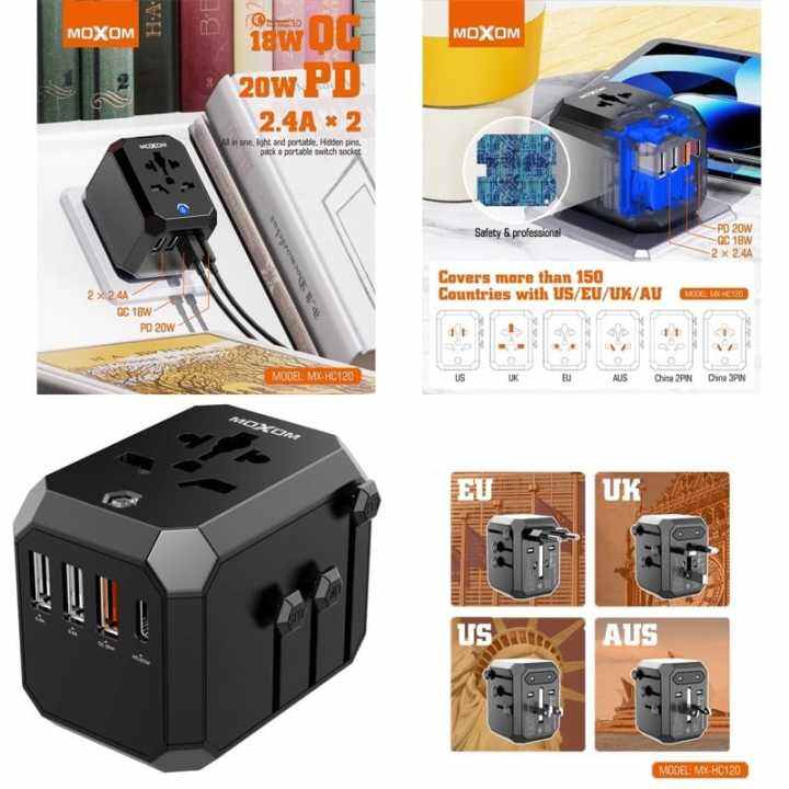 Moxom MX-HC120 Global Travel Adapter with USB charger | Lazada