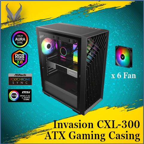 INVASION CXL-300 ATX CASING / CASE / CHASSIS BLACK WITH 6 ARGB FAN ...
