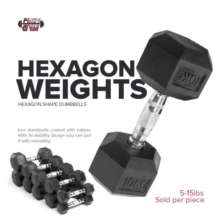 Rubberized Hex Dumbbell 5LBS - 15LBS 20LBS Hexagon dumbbells with Metal ...