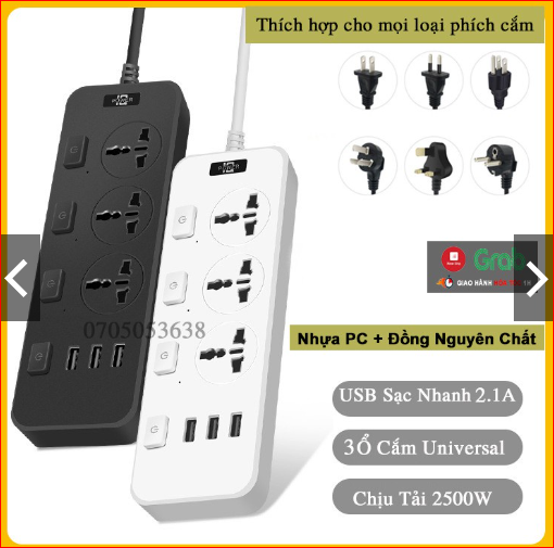 [T14] Ổ cắm điện đa năng POWER SOCKET model TB-T14, 3 ổ cắm,2500W, USB ...