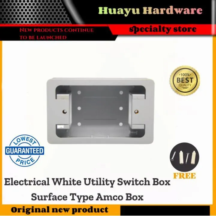 White Utility Switch Box Square 2x4 PVC Junction Box Surface Amco Box ...
