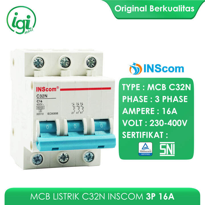 MCB LISTRIK INSCOM C32N 3P 16A / MINI CIRCUIT BREAKER 3 POLE 3 PHASE | Lazada Indonesia