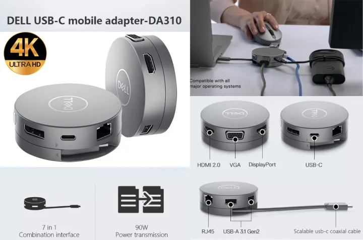 DELL DA310 4K 7-in-1 USB-C Type-C Multiport Mobile Display Adapter ...