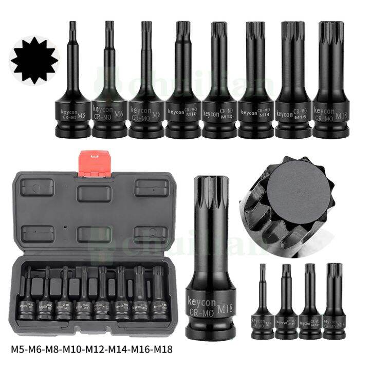 Torx Bit Socket 1/2 quot; Drive Star Bit 12 Point MM Spline M5 M6 M8 ...