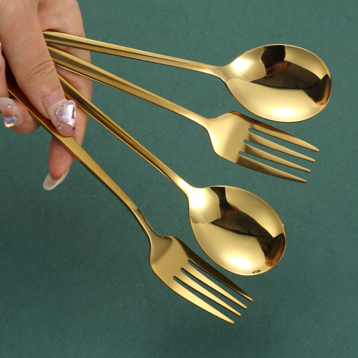 Korean Style Cutlery Flatware Stainless Steel Dining Spoon and Fork ...