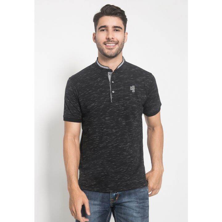 LGS - SLIM FIT - Kaos Henley - HITAM POLOS BERCORAK | Lazada Indonesia