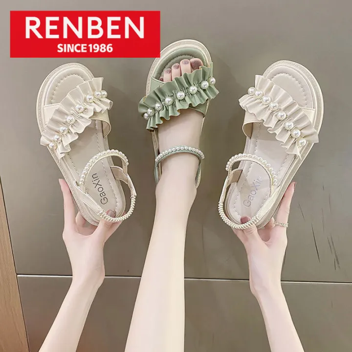 RENBEN แพลตฟอร์มรองเท้าแตะแฟชั่นสตรีนางฟ้ารองเท้ามุกต่างประเทศรองเท้าผู้หญิง | Lazada.co.th