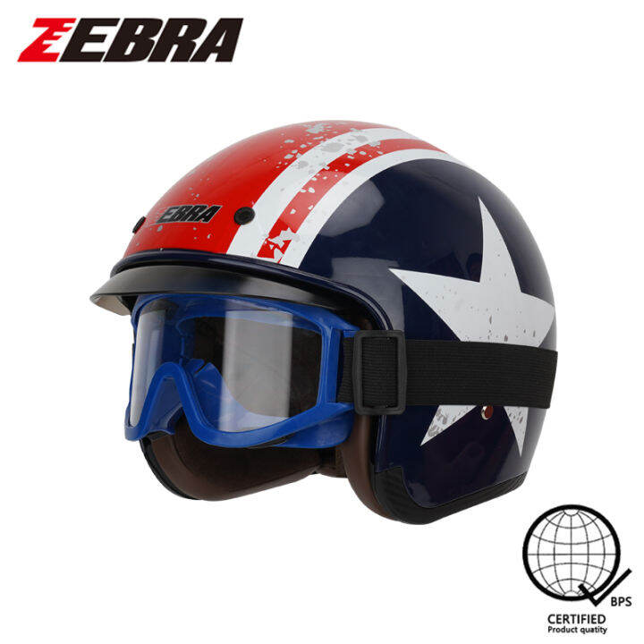 zebra Retro helmet 603 CAPTAIN BLUE Motorcycle half face helmet whit ...