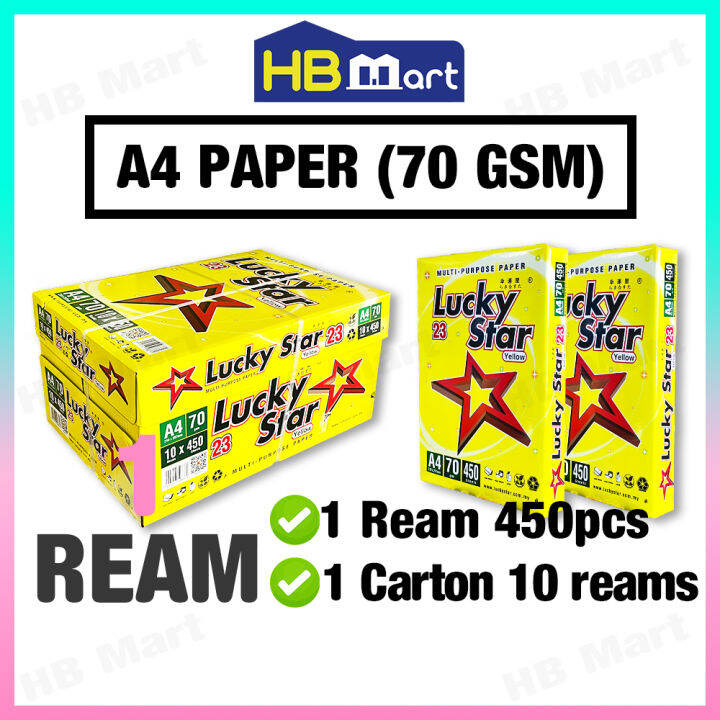 A4 Paper 70gsm LUCKY STAR Multi-Purpose A4 paper 1 REAM (450 sheets) 10 ...