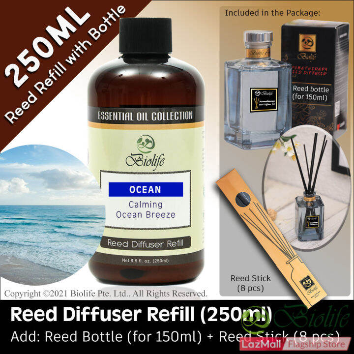 Biolife Ocean scent Reed Diffuser Refill (250ml) with glass reed ...