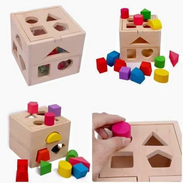 Shape Matching box Toys ของเล่นไม้ บล็อคหยอดไม้ รูปทรงเรขาคณิต กล่องไม้ ...