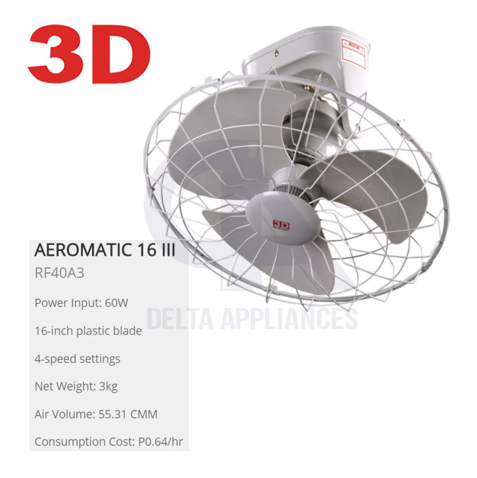 3D RF40A3 Aeromatic 16III Ceiling Fan 16" | Lazada PH
