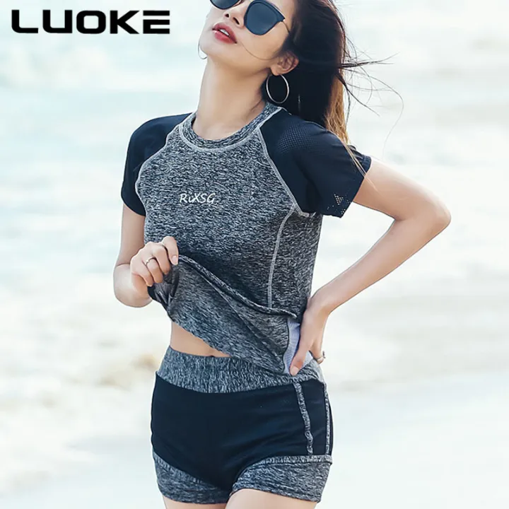 LUOKE ชุดว่ายน้ำผู้หญิง2ชิ้นแบบปกปิดมิดชิด,ชุดว่ายน้ำกีฬาแบบปกปิดหน้า ...