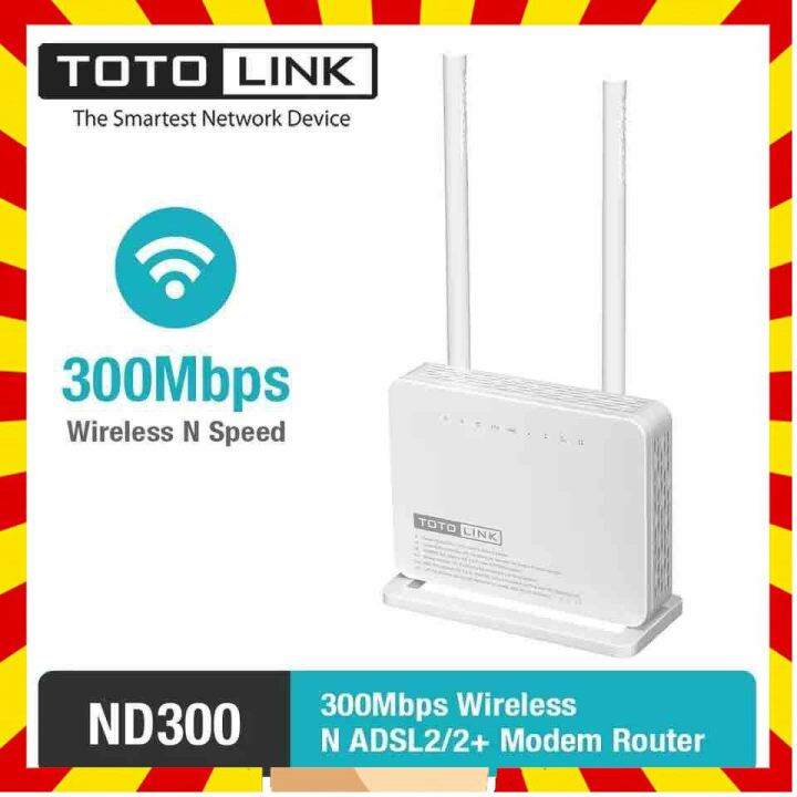 TOTOLINK ND300 300Mbps Wireless ADSL 2/2 Modem Wifi Router, Wi-Fi Repeater/Modem/AP/4-port ...