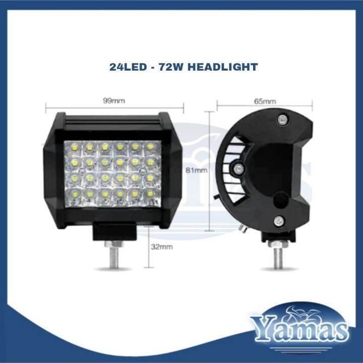24 Leds Square 72W Work Light 12V/24V Waterproof White Combo Beam Car Headlight Fog Light ...