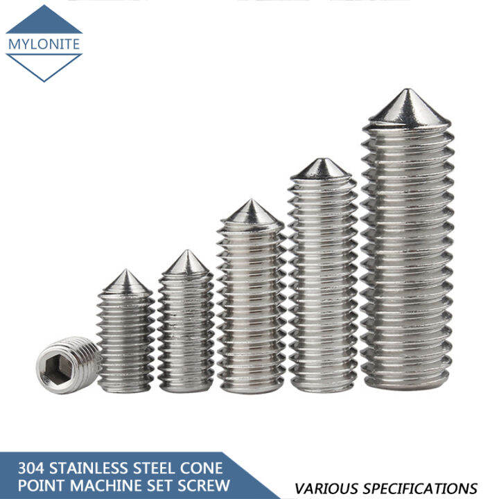 M3 M4 M5 M6 M8 M10 304 Stainless Steel Set Screw with Cone Point Headless Hex Socket Head Grub ...
