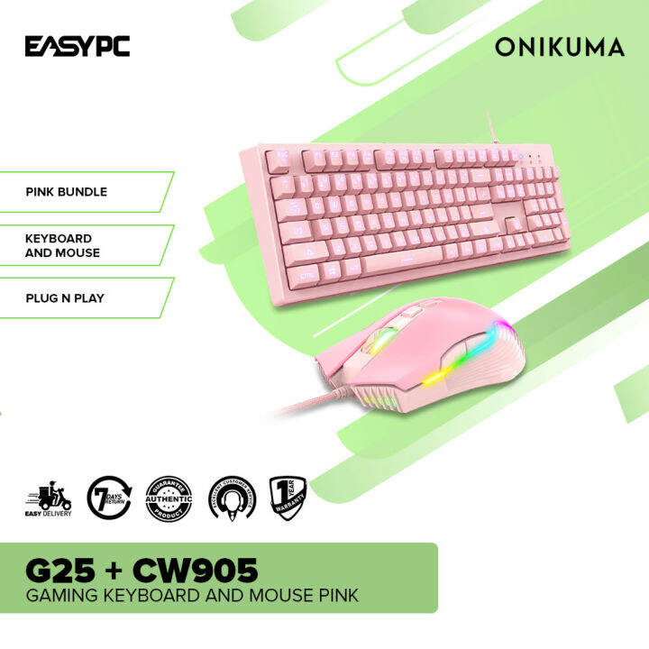 EasyPC | Onikuma G25 + CW905 Wired Gaming Keyboard and Mouse Pink ...