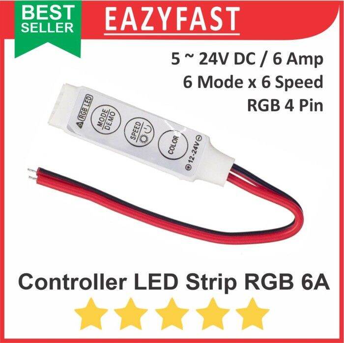 Controller LED Strip RGB 6A 12V 24V PWM Dimmer Lampu Mode Strobo Kedip ...