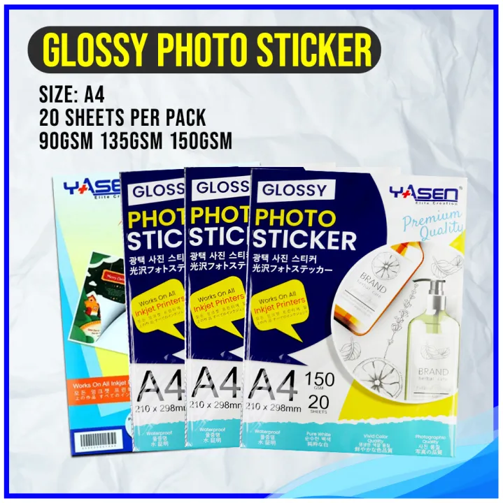 Photo Sticker Yasen [Photo Sticker Paper A4 Size 90GSM 135GSM 150GSM 20 ...