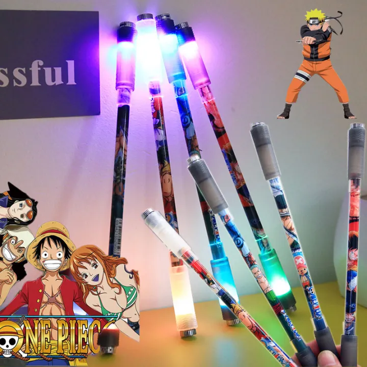 Cartoon One Piece/Naruto Glowing Rotating Pen Luminous Turn Pen ...