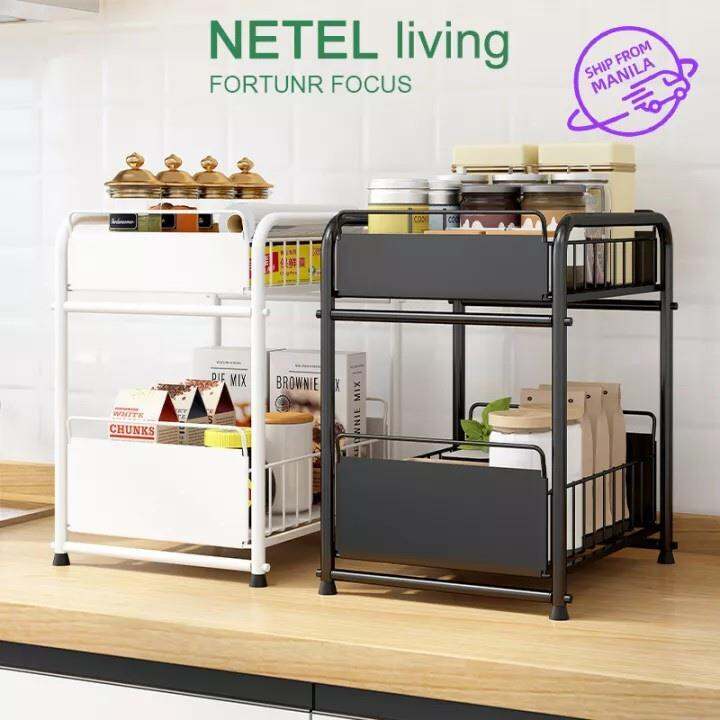 NETEL Under Sink Rack Kitchen Cabinet Organizer Rack with Sliding ...