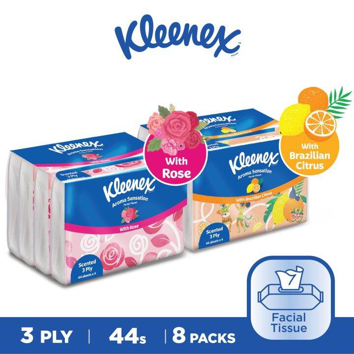 Kleenex Facial Tissue 3 Ply Rose 44s & Brazilian Citrus 44s [8 Packs ...