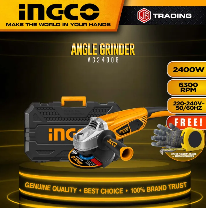 INGCO Angle Grinder AG24008 2400W (WITH FREE 3 METERS YELLOW TAPE ...