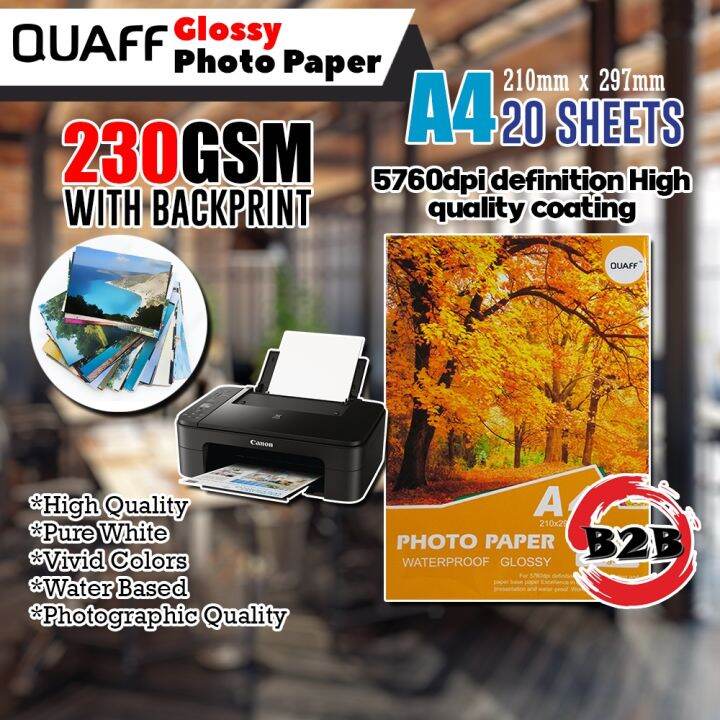 Quaff High Glossy Photo Paper 230 GSM with backpint A4 ( 20 sheets ...
