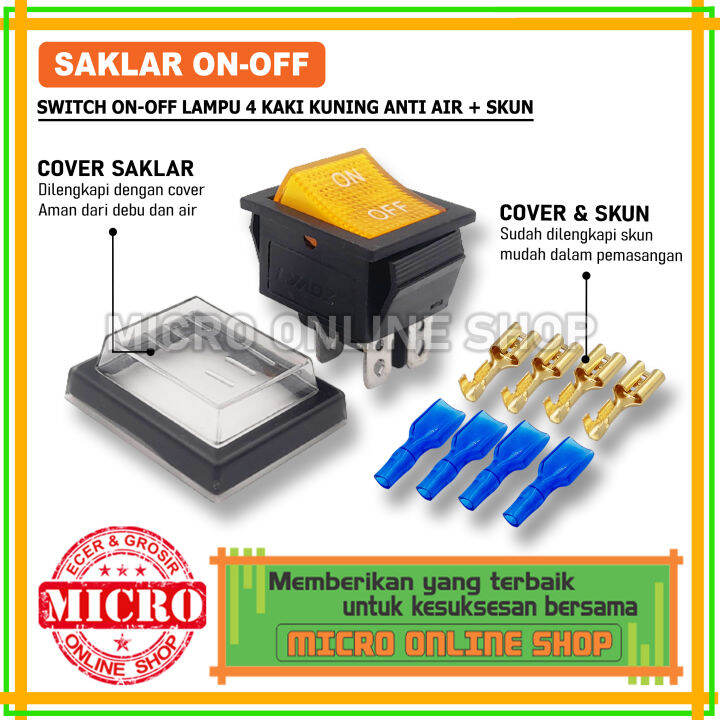 Saklar On-Off Lampu 4 Kaki Anti Air Kuning + Skun / Switch On-Off Lampu ...